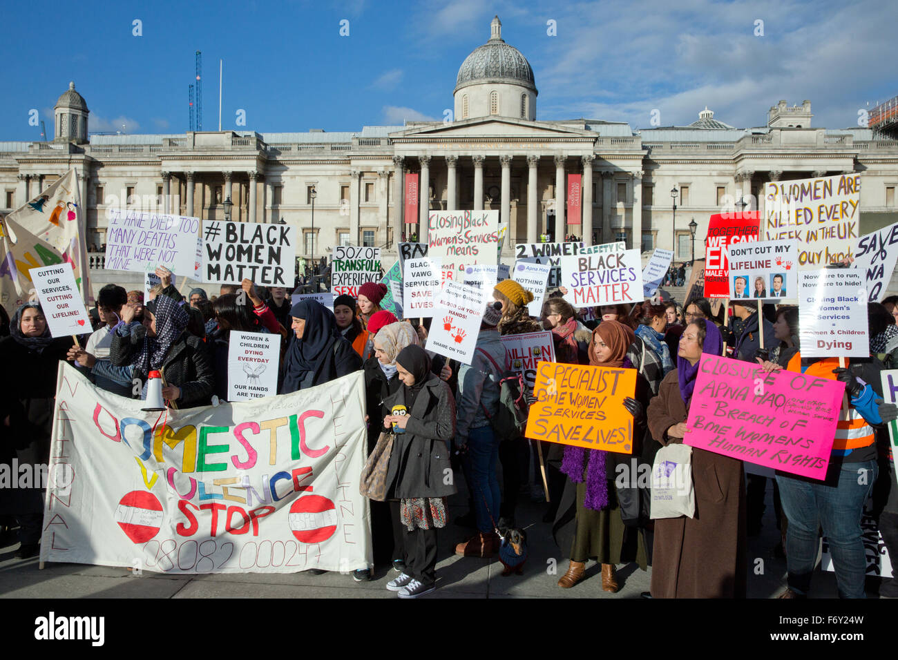 London, UK, 21st Nov, 2015. Campaigners protest in Trafalgar Square ...