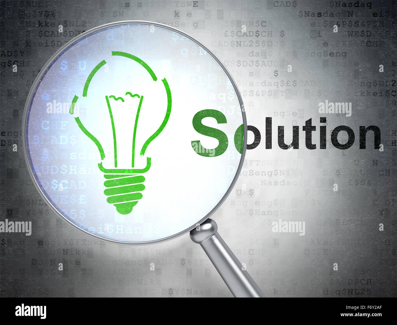 Business concept: Light Bulb and Solution with optical glass Stock ...