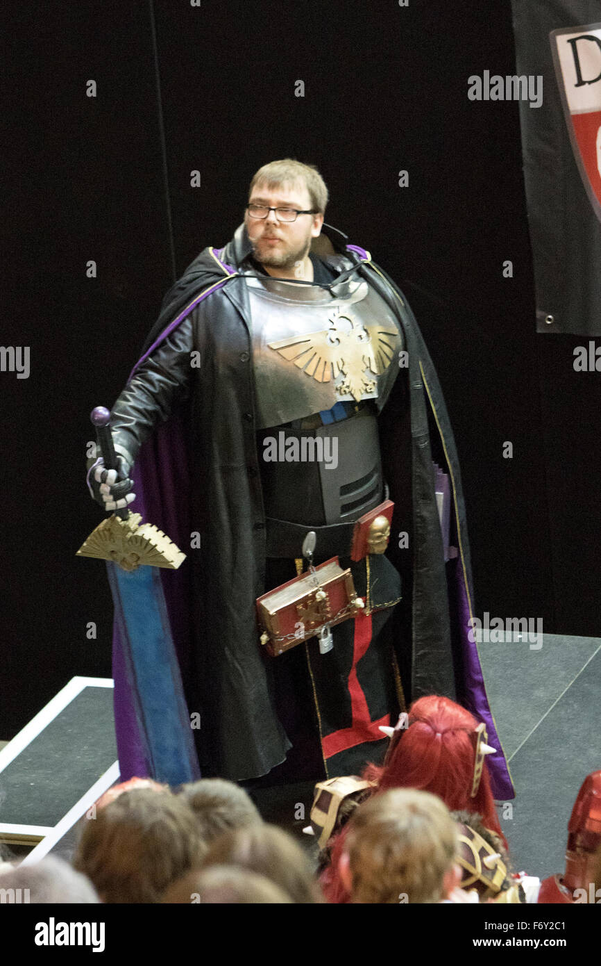Newcastle, UK. 21st Nov, 2015. Cosplay competition competitor acts out ...