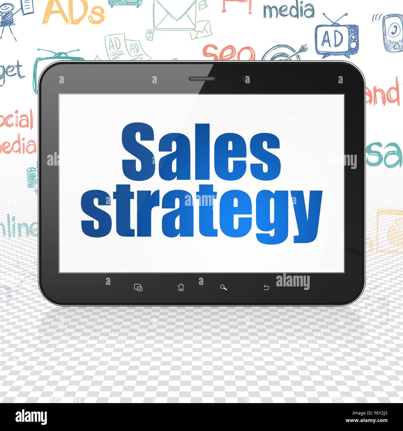Advertising concept: Tablet Computer with Sales Strategy on display ...