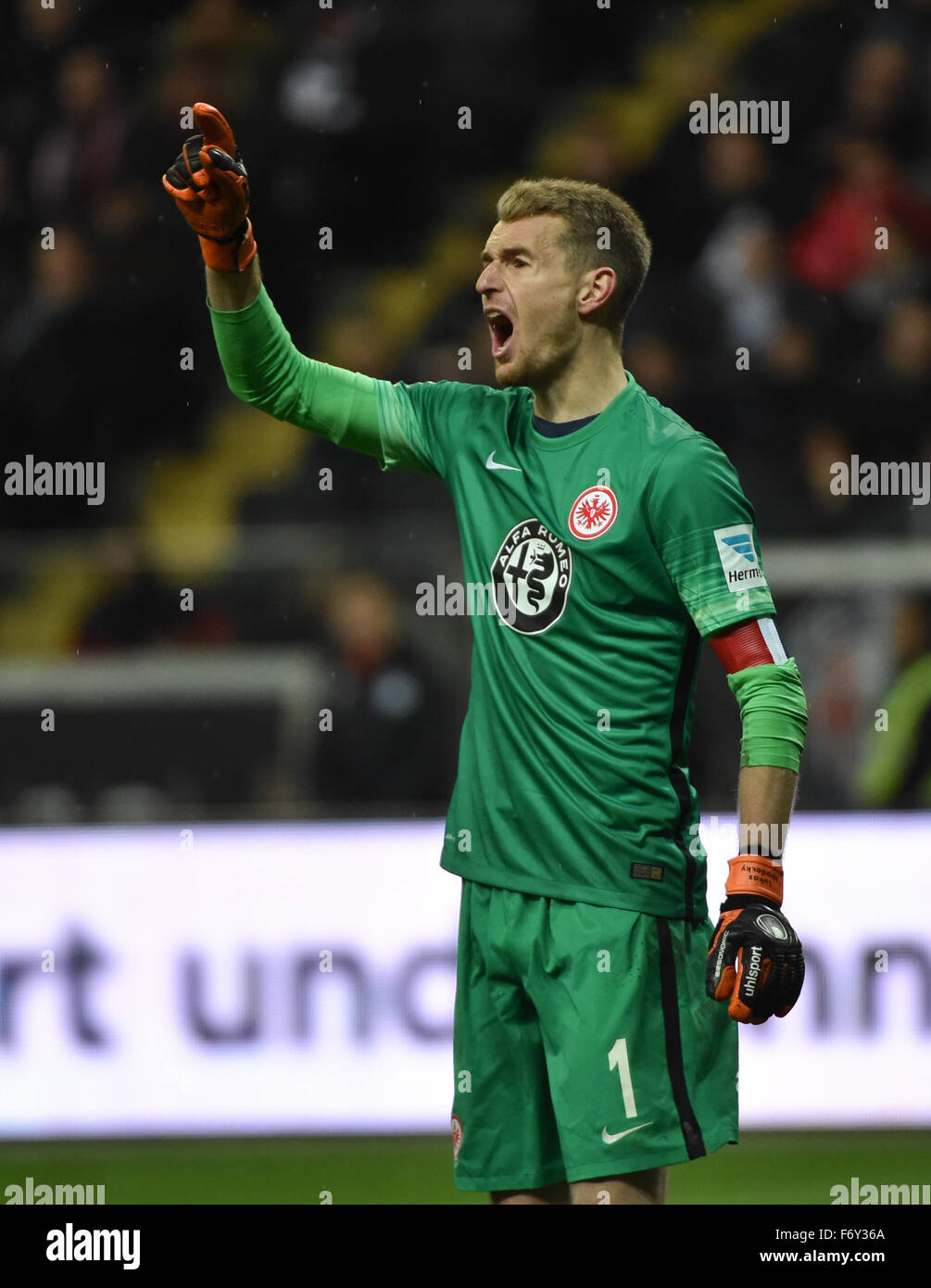 Frankfurt, Germany. 21st Nov, 2015. Frankfurt goalkeeper Lukas Hradecky ...