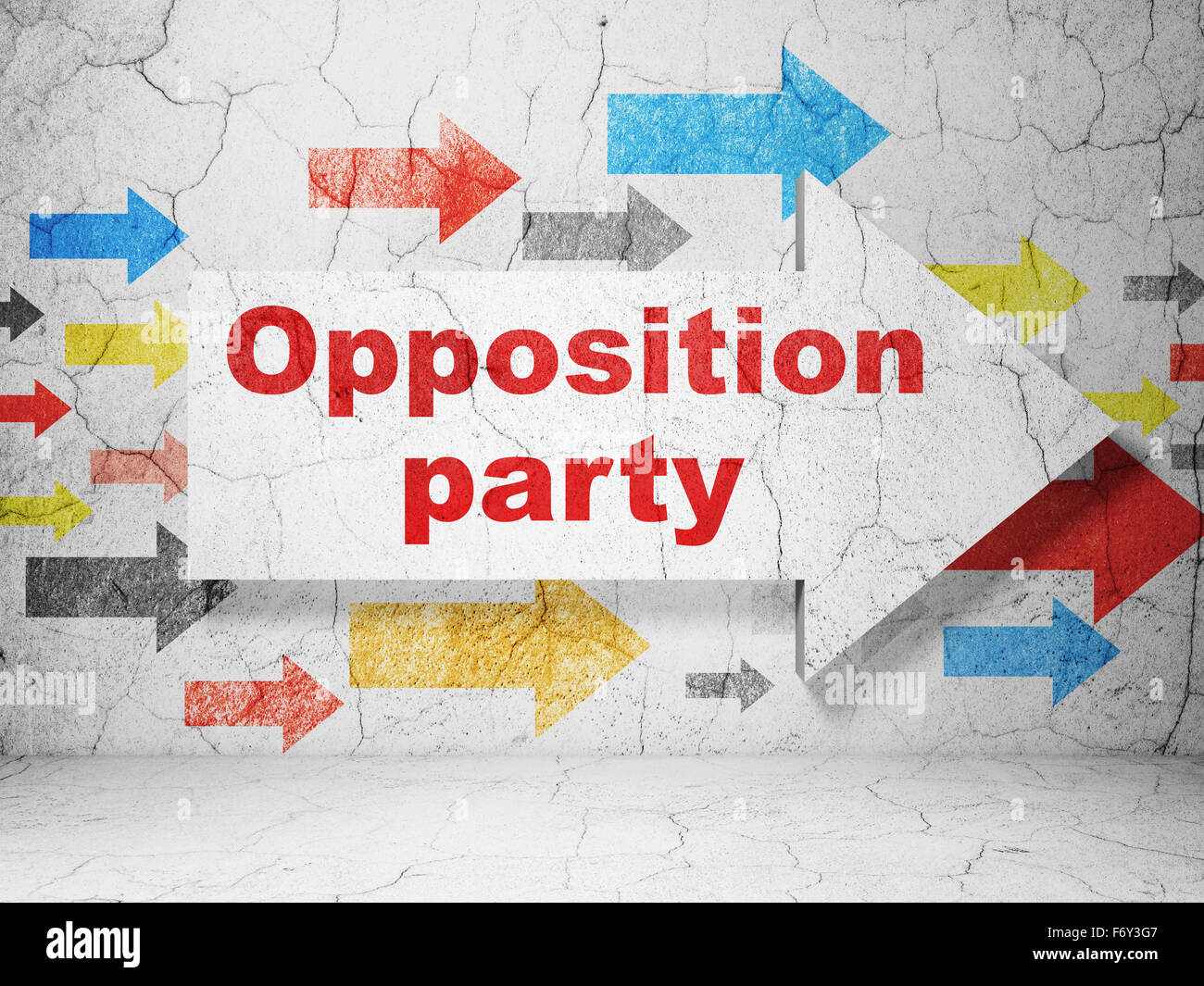 Political concept: arrow with Opposition Party on grunge wall ...