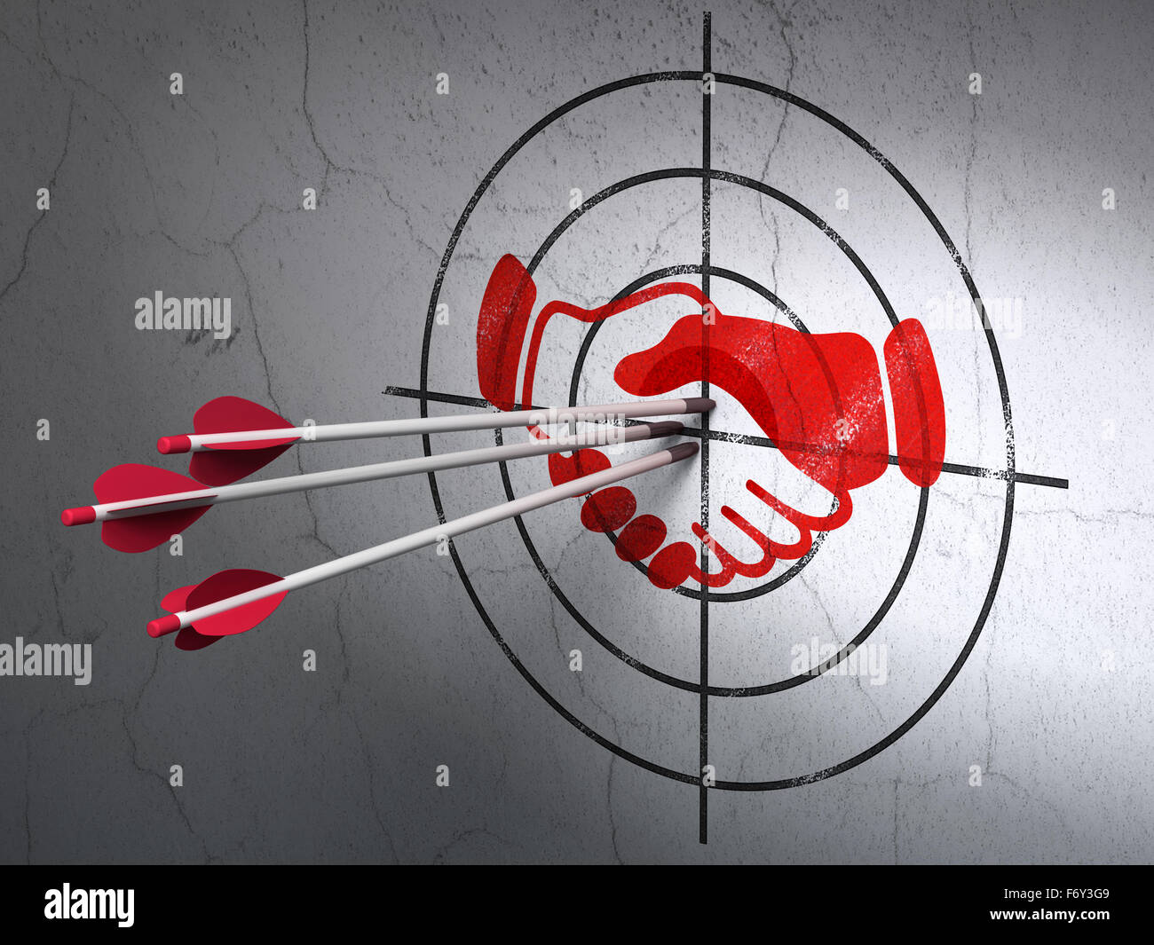 Politics concept: arrows in Handshake target on wall background Stock ...