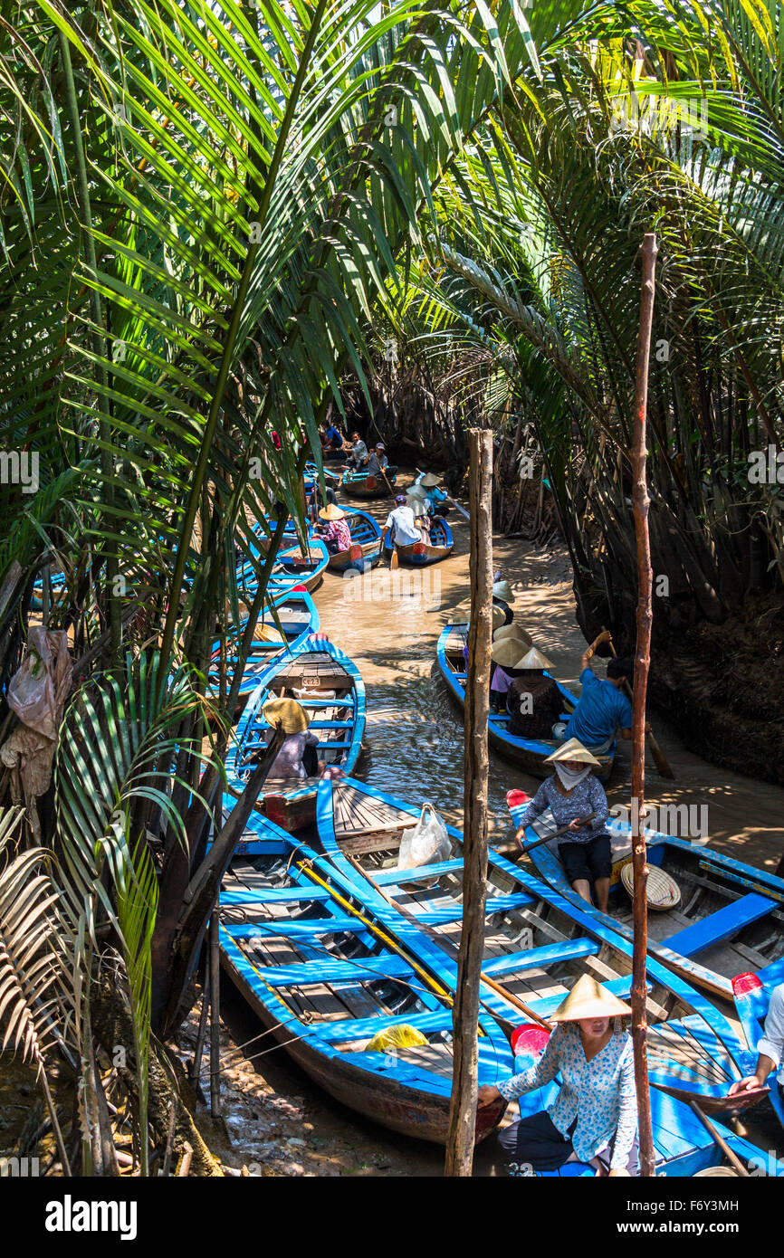 Small boats on Mekong River Delta Stock Photo - Alamy