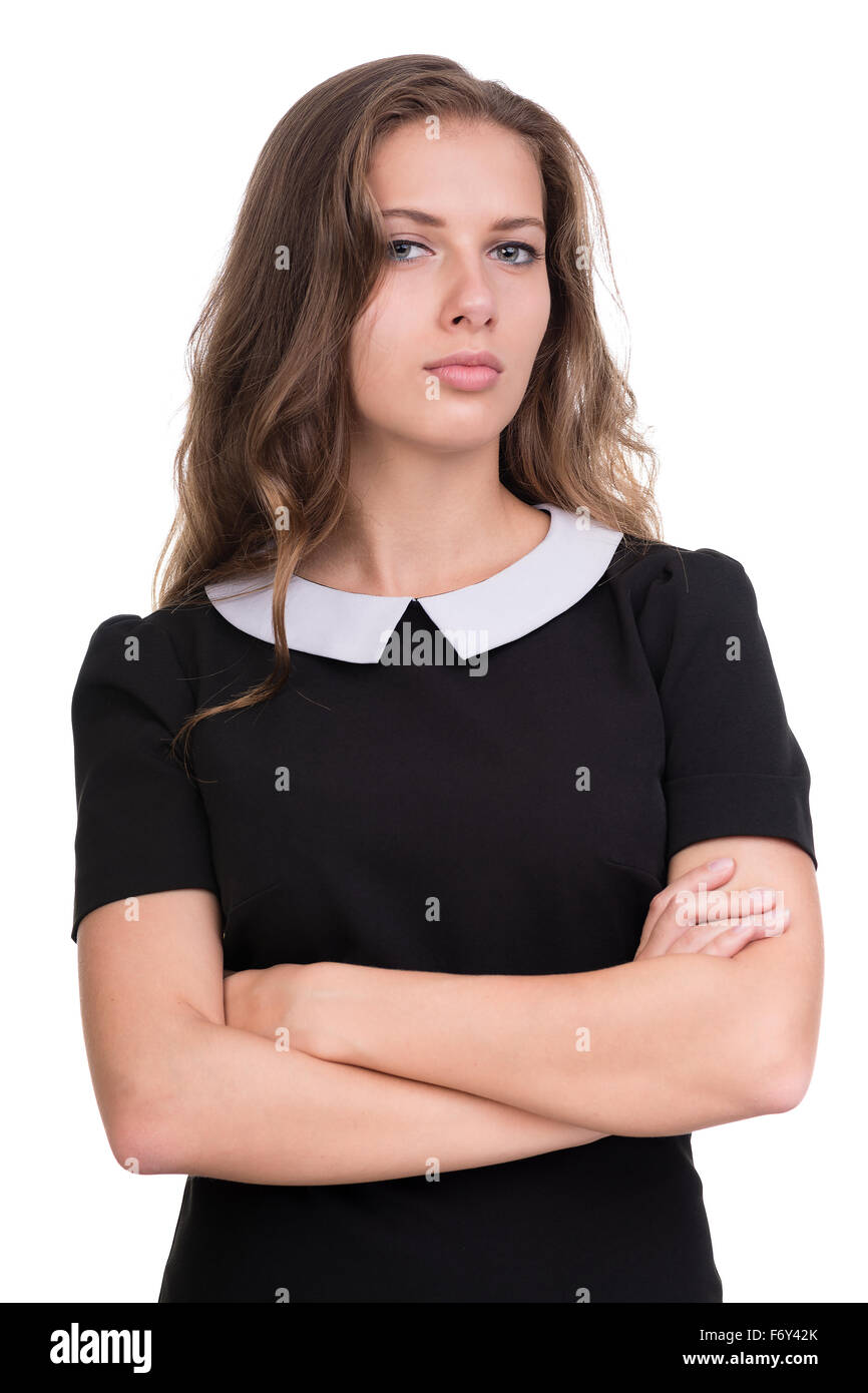 Closeup portrait of sad and depressed woman isolated on white Stock ...