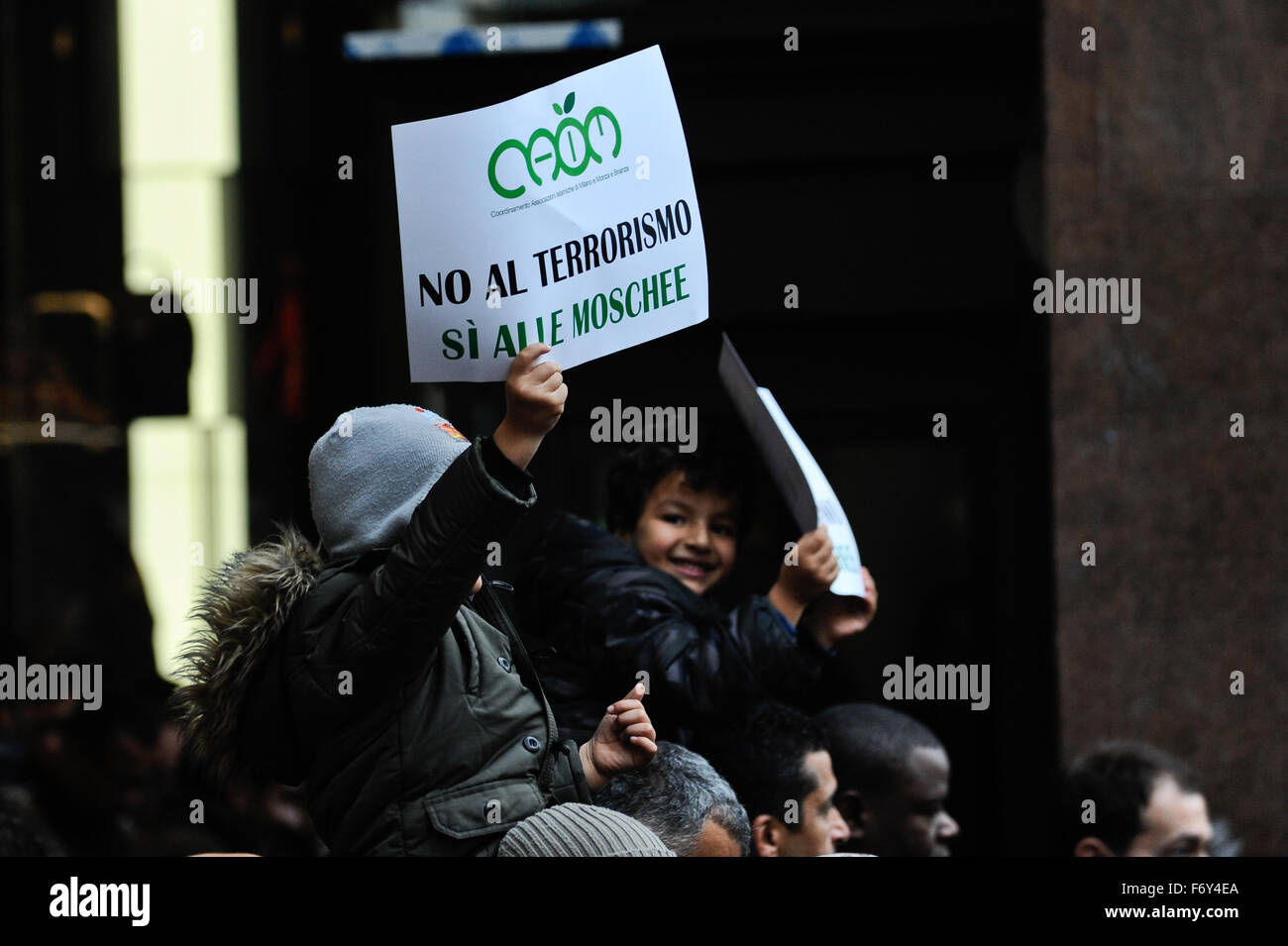 Milan, Italy. November 21th, 2015 Members of the Muslim community hold ...