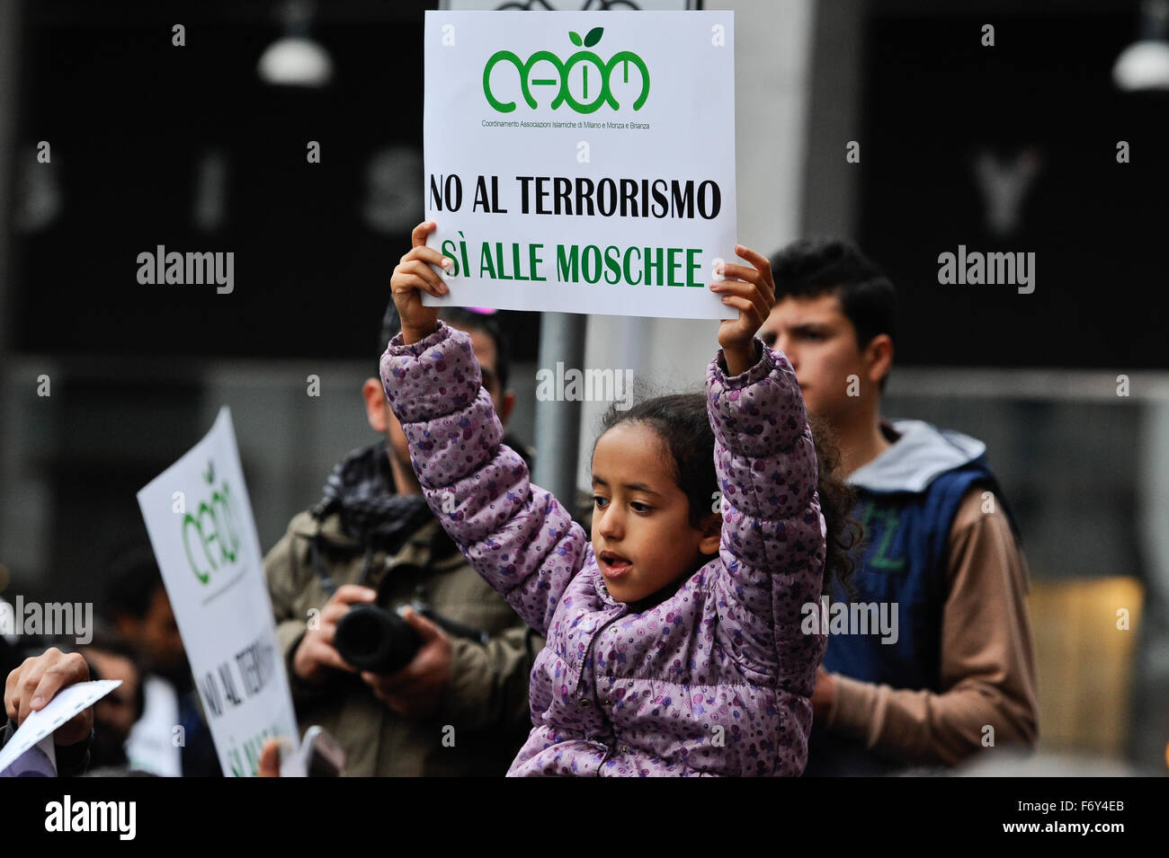 Milan, Italy. November 21th, 2015 Members of the Muslim community hold ...