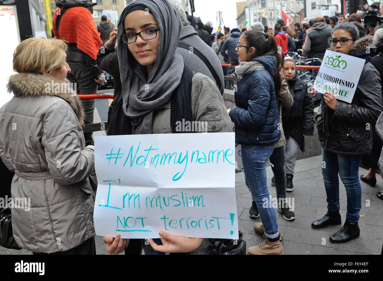 Milan, Italy. November 21th, 2015 Members of the Muslim community hold ...