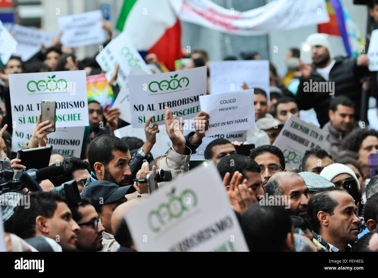 Milan, Italy. November 21th, 2015 Members of the Muslim community hold ...