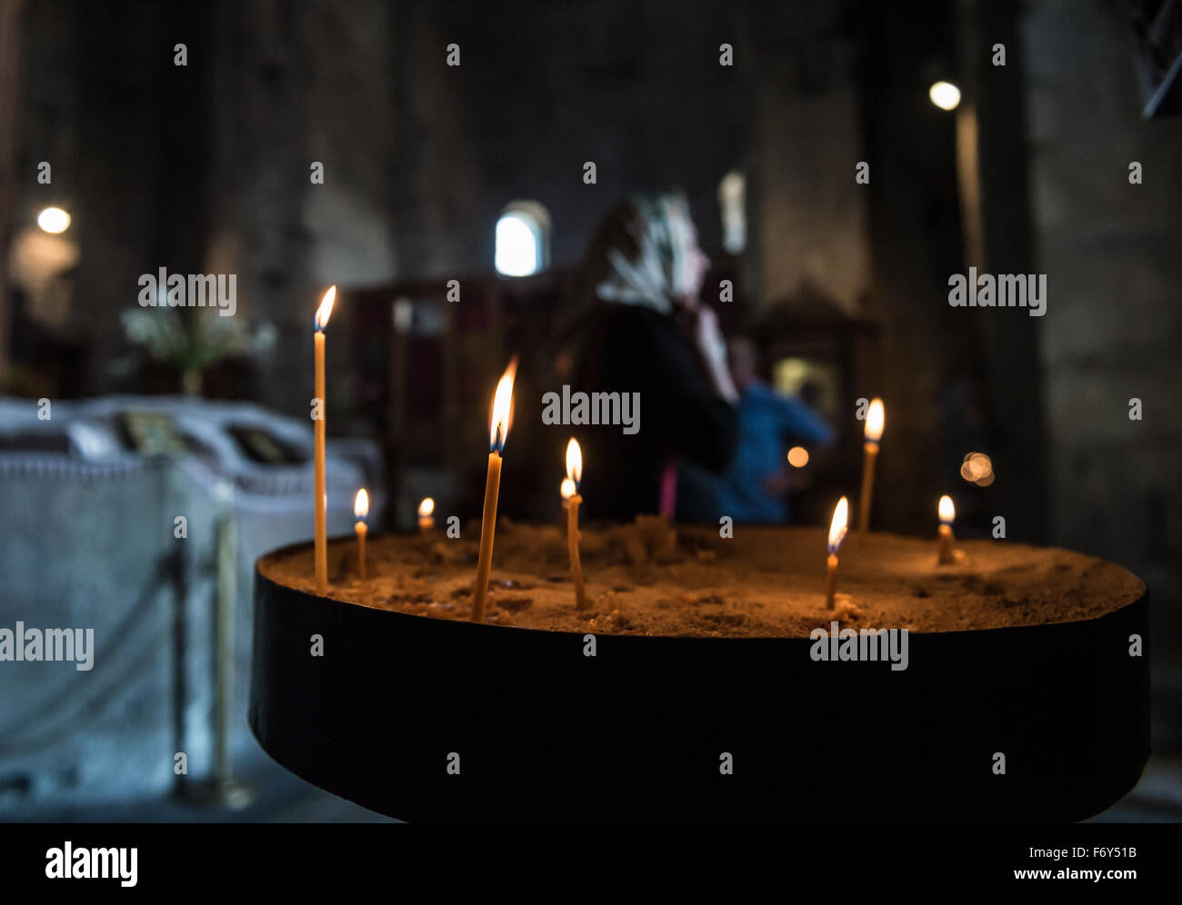 Interior of 6th century Georgian Orthodox Jvari Monastery near Mtskheta ...