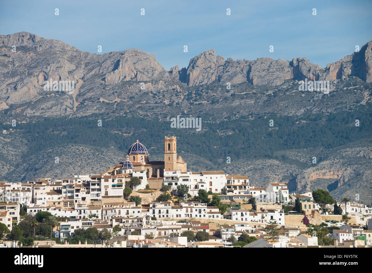 Altea old town against its mountain background, Costa Blanca, Spain ...
