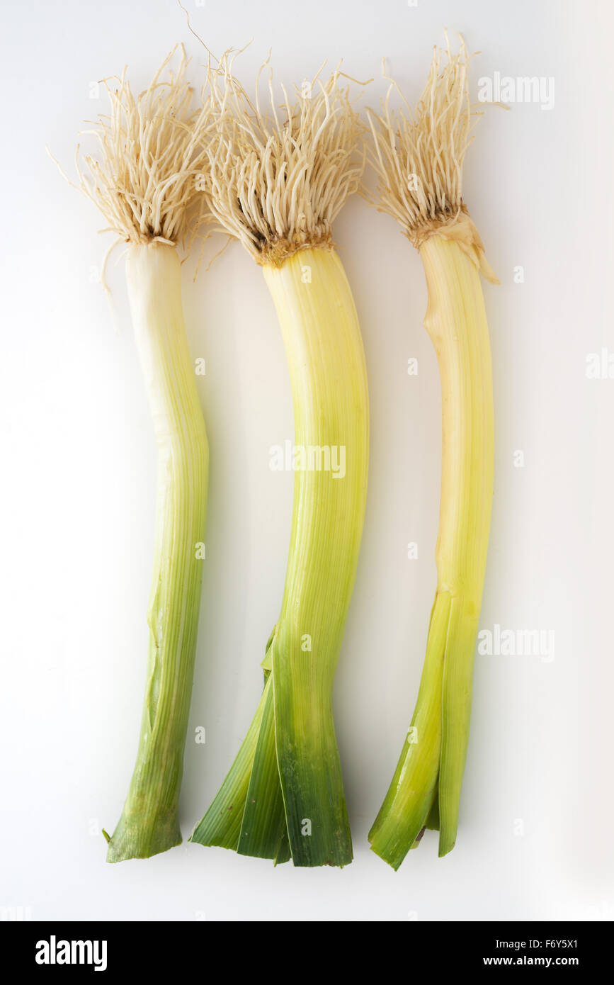 Three Isolated Leeks Stock Photo - Alamy