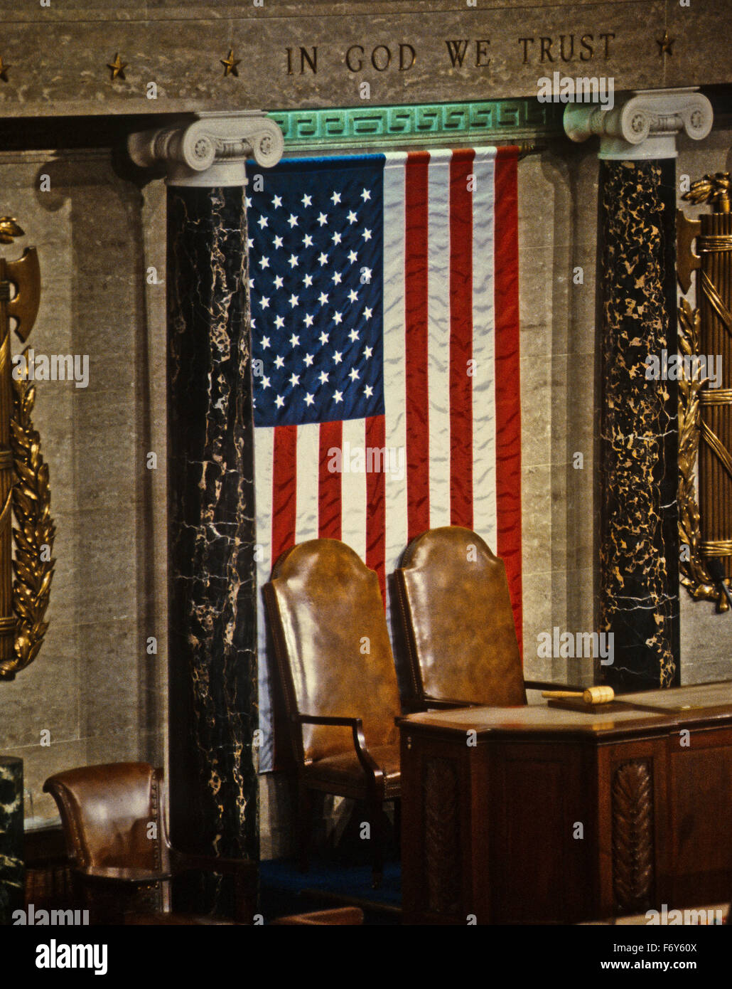 Washington, DC. January, 1992 The American flag hangs behind the empty ...