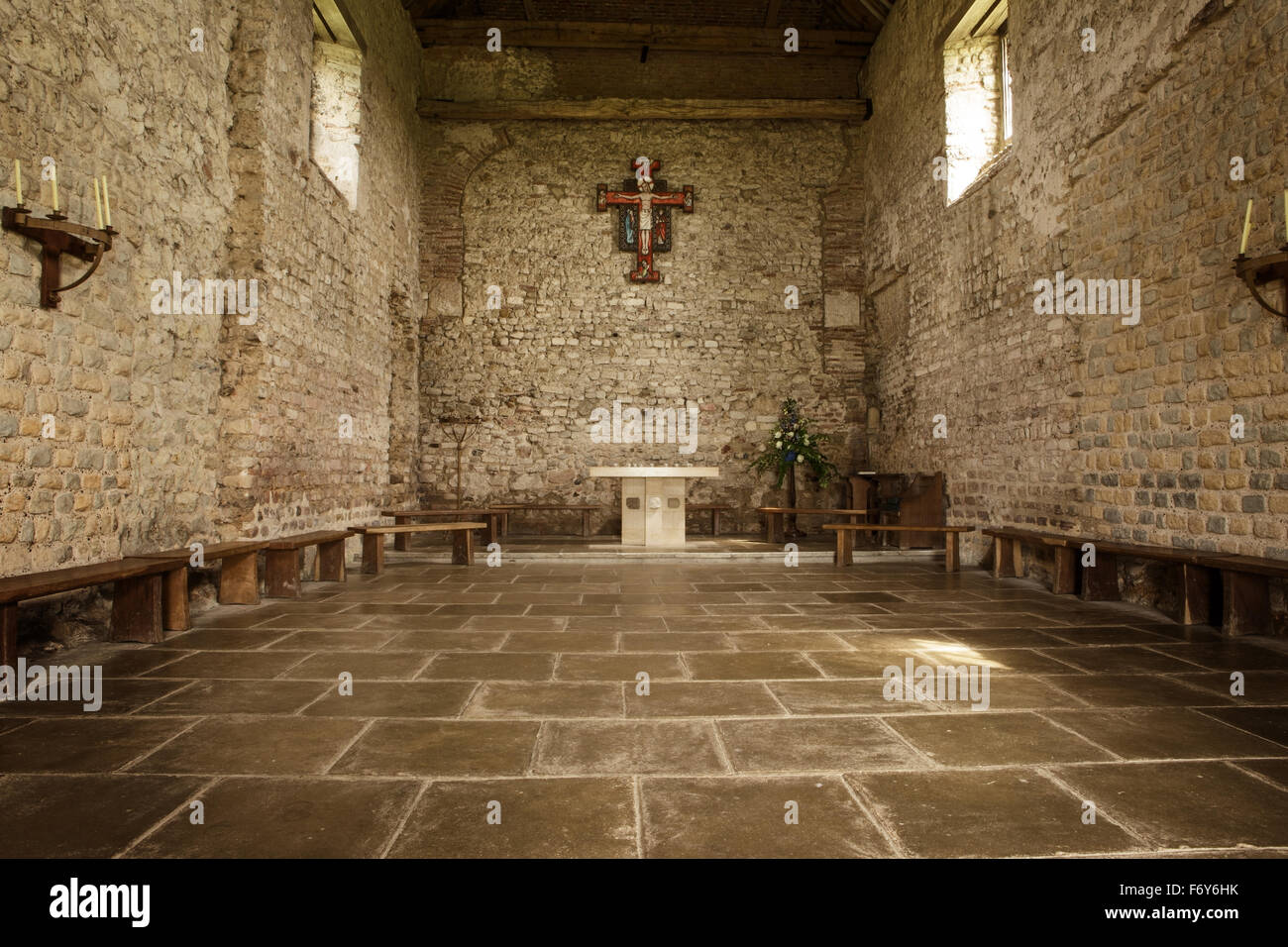 inside a church in england, view from the back looking down to the ...