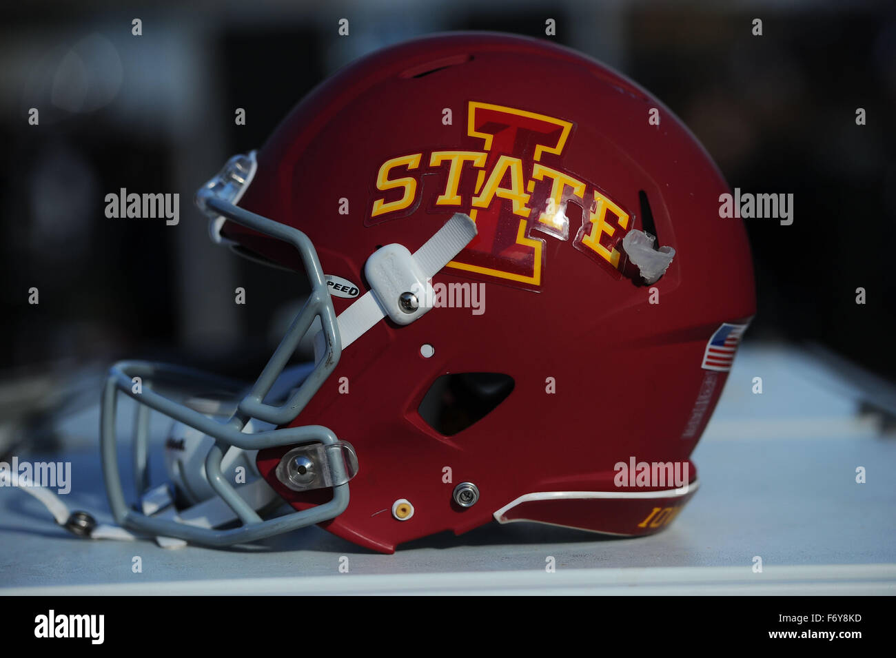 Manhattan, Kansas, USA. 21st Nov, 2015. Iowa State Cyclones helmet ...