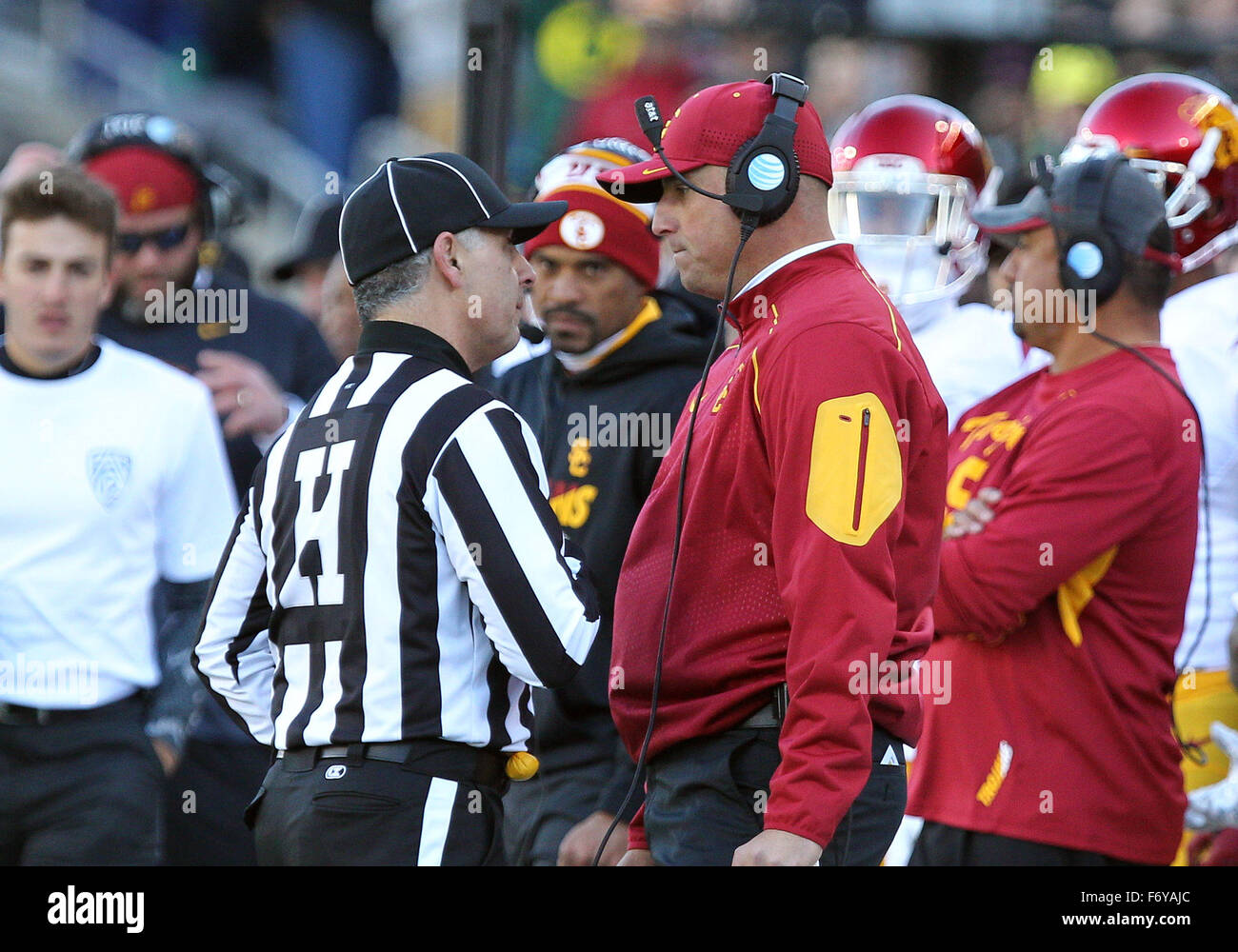 Autzen Stadium, Eugene, OR, USA. 21st Nov, 2015. USC head football ...