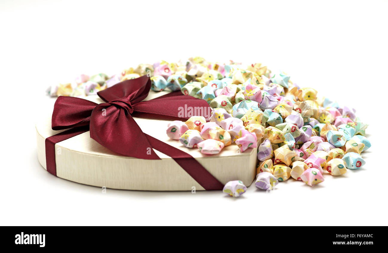 gift box with origami lucky stars isolated on white background Stock ...