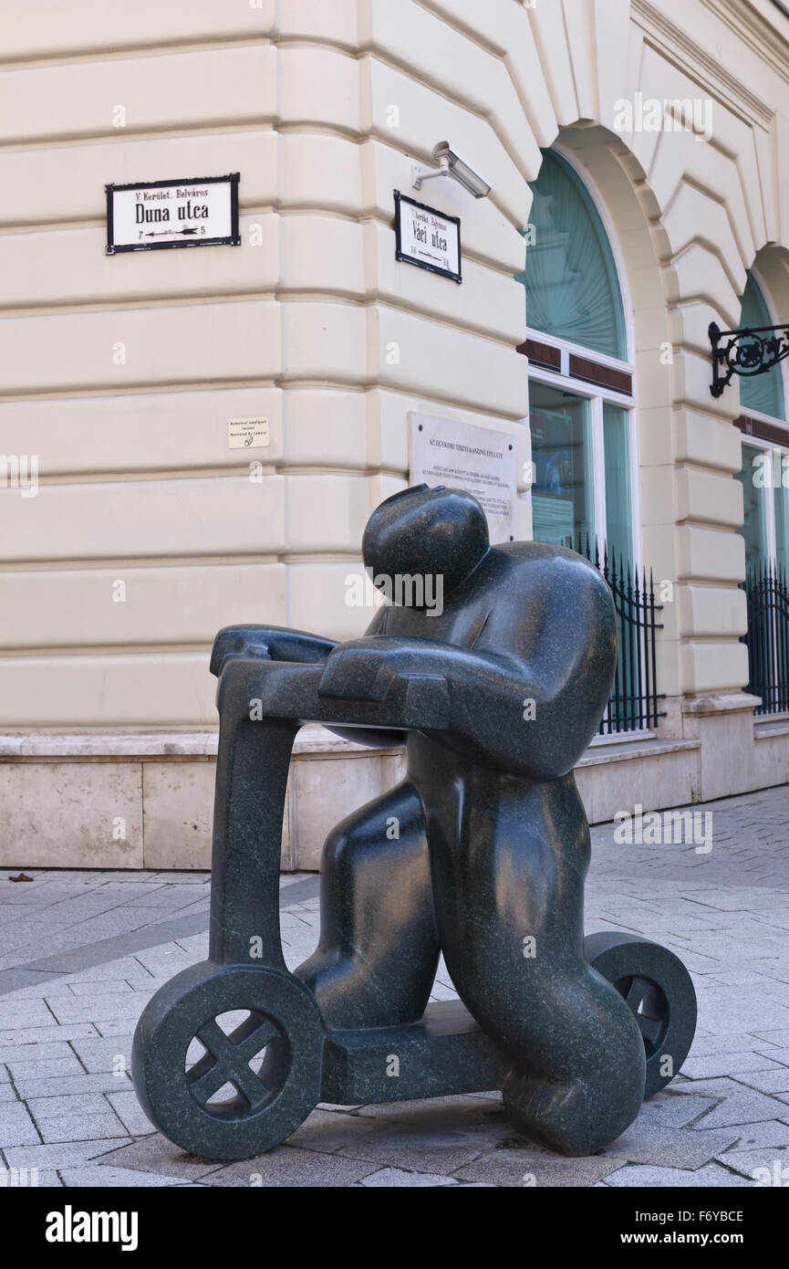 A man on a bike sculpture on the street in Budapest, Hungary Stock ...