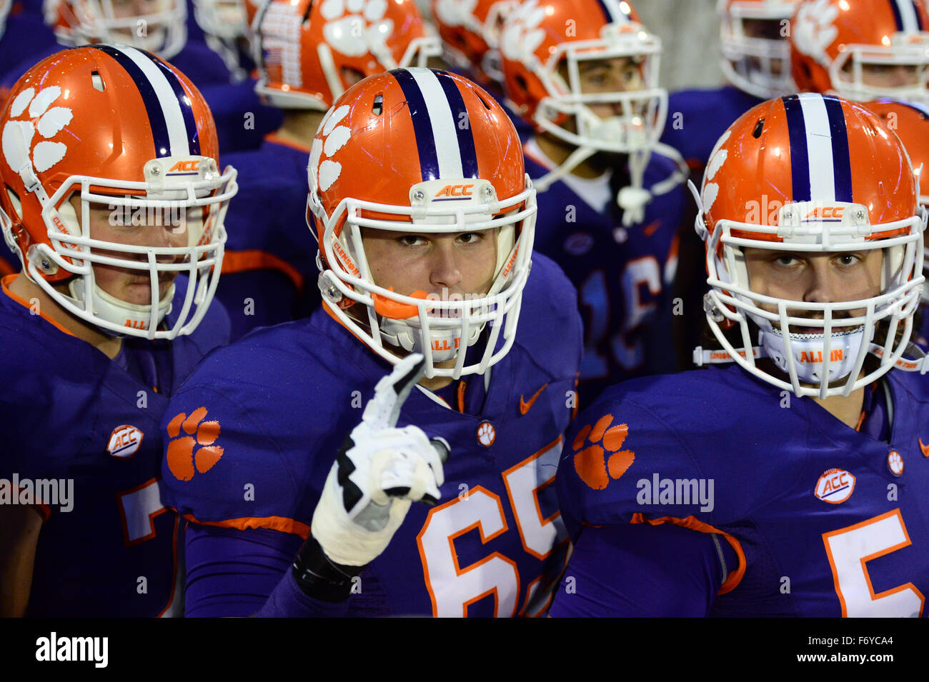 Clemson offensive tackle Daniel Stone (65) gets ready to enter the ...