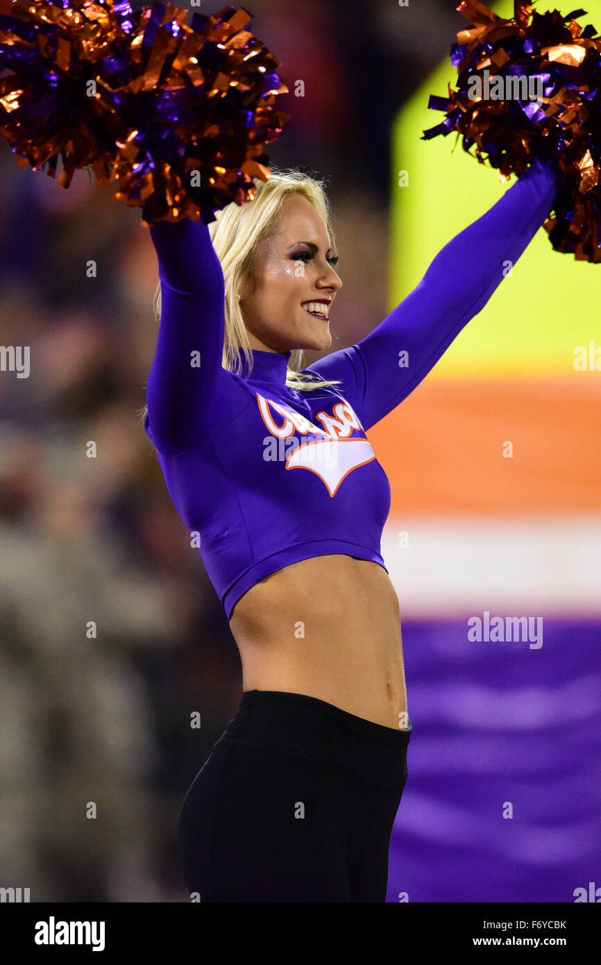 A Clemson Rally Cat cheerleader during the NCAA college football game ...