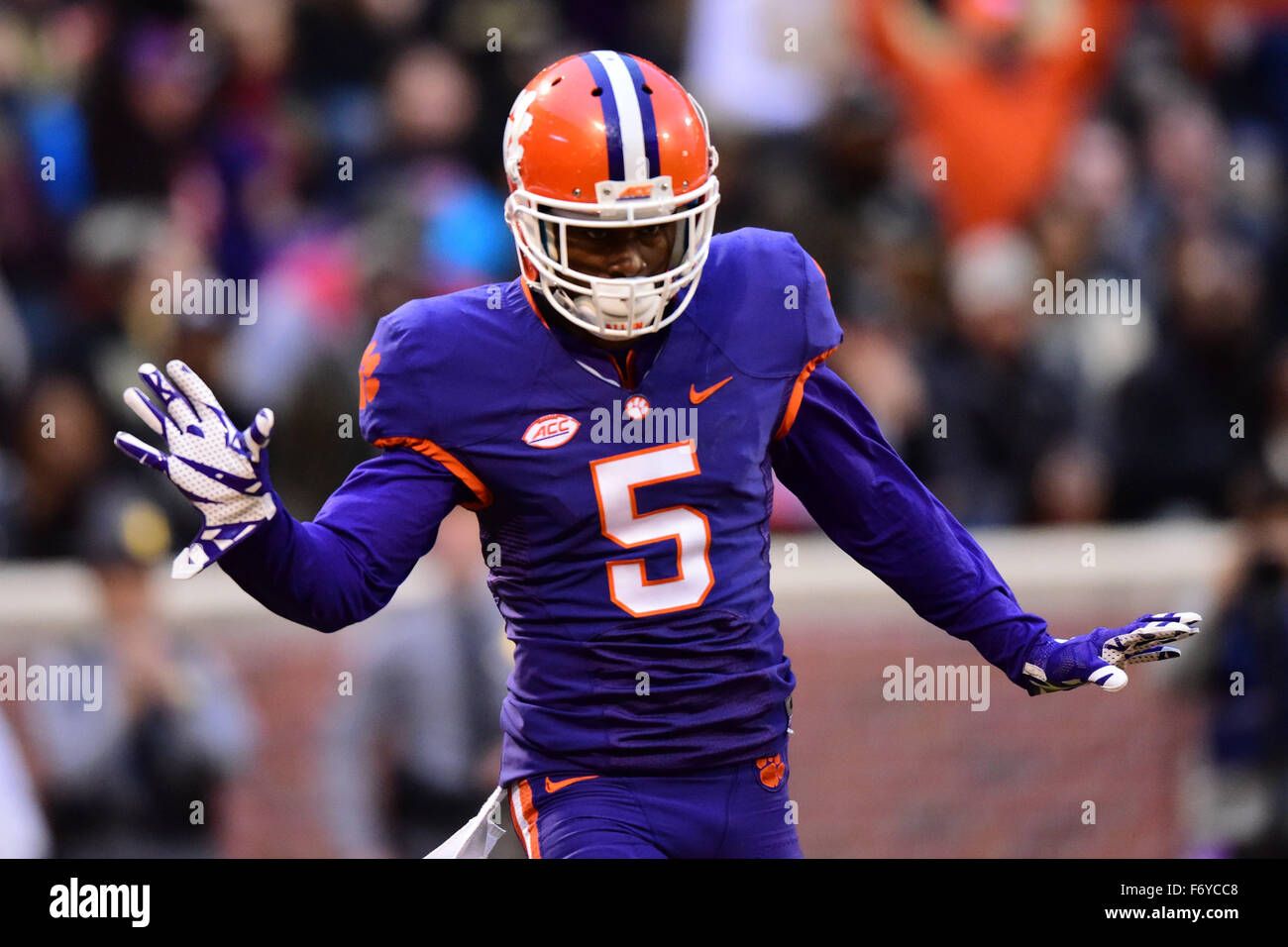 Clemson wide receiver Germone Hopper (5) after scoring a touchdown ...