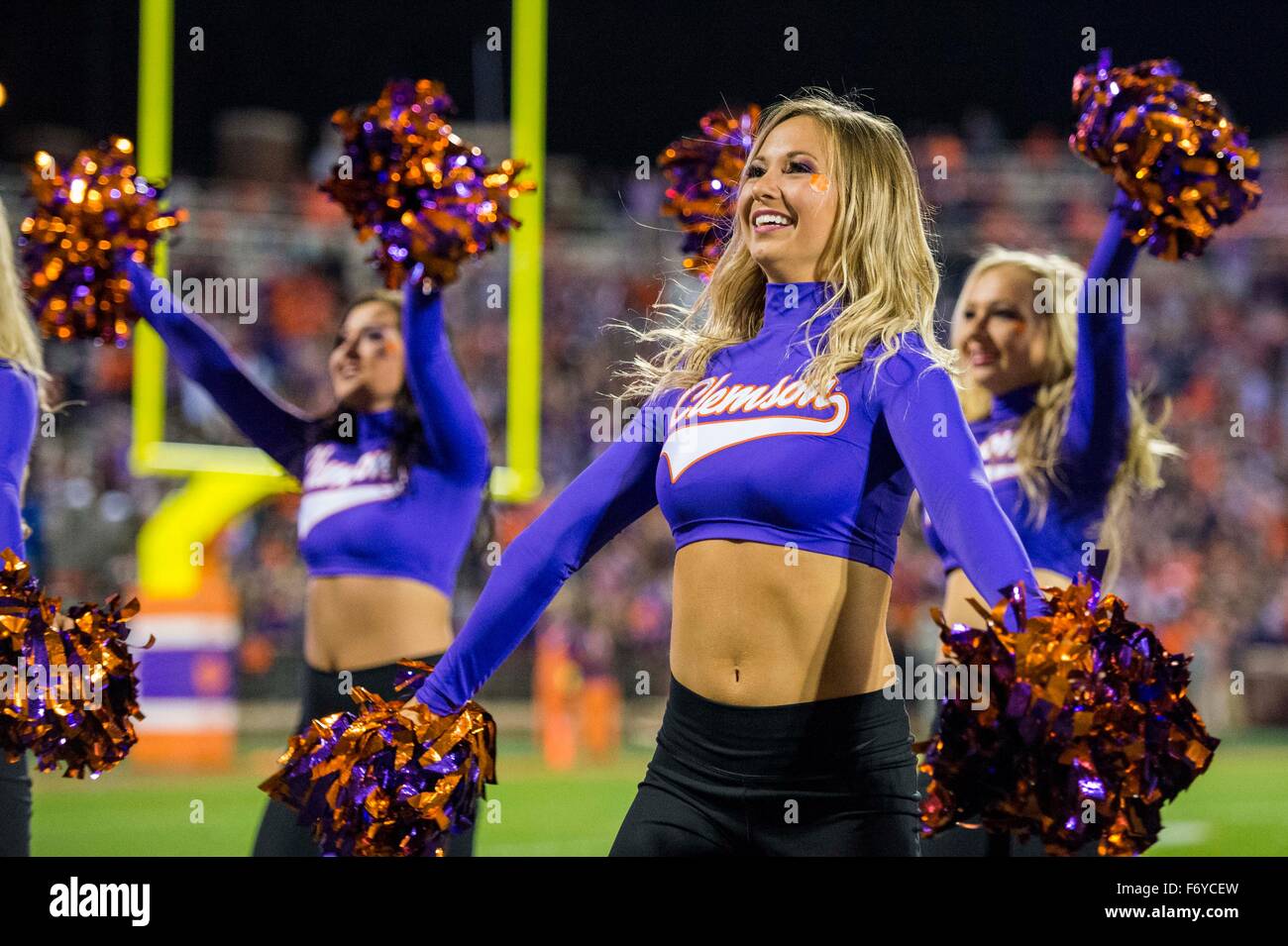 A Clemson Rally Cat cheerleader during the NCAA college football game ...