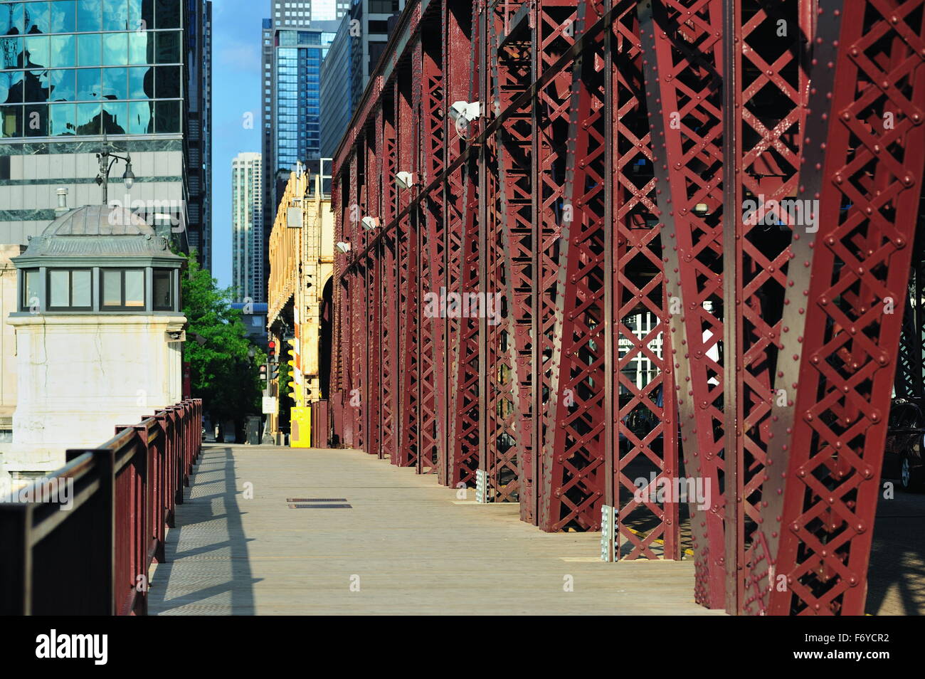 Girders and pedestrian deck on the double-deck Lake Street Bridge over ...