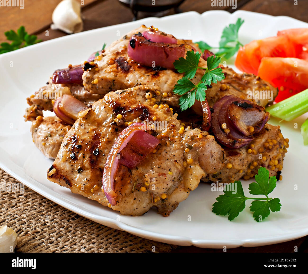 White plate grilled pork hi-res stock photography and images - Alamy