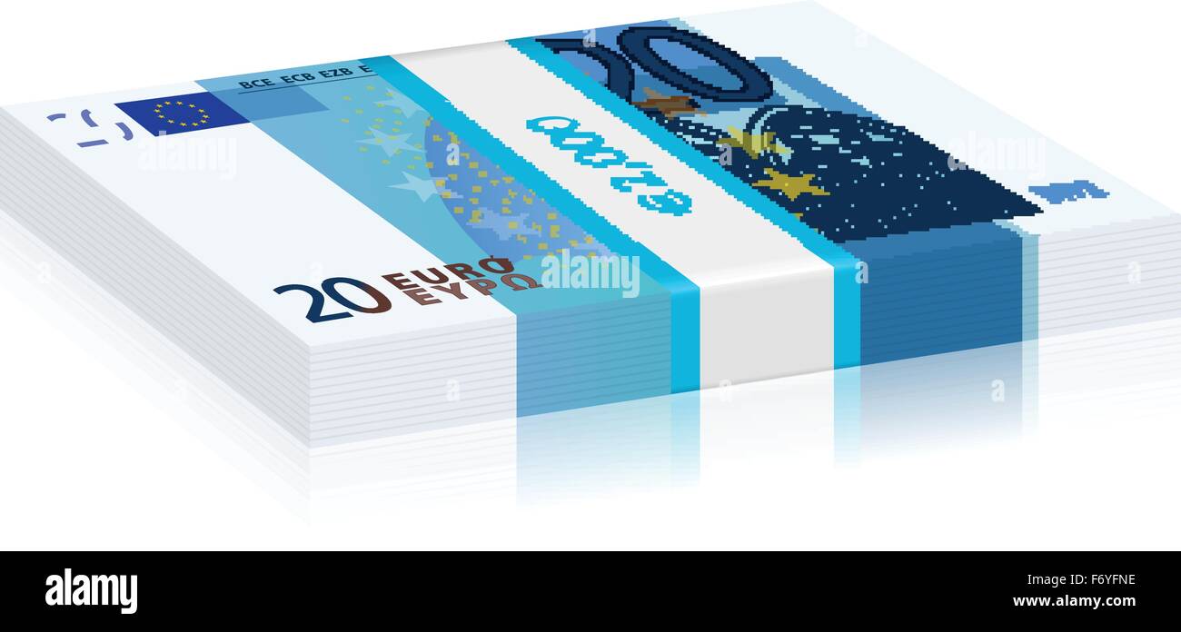 Twenty euro banknotes stack on a white background. Vector illustration ...