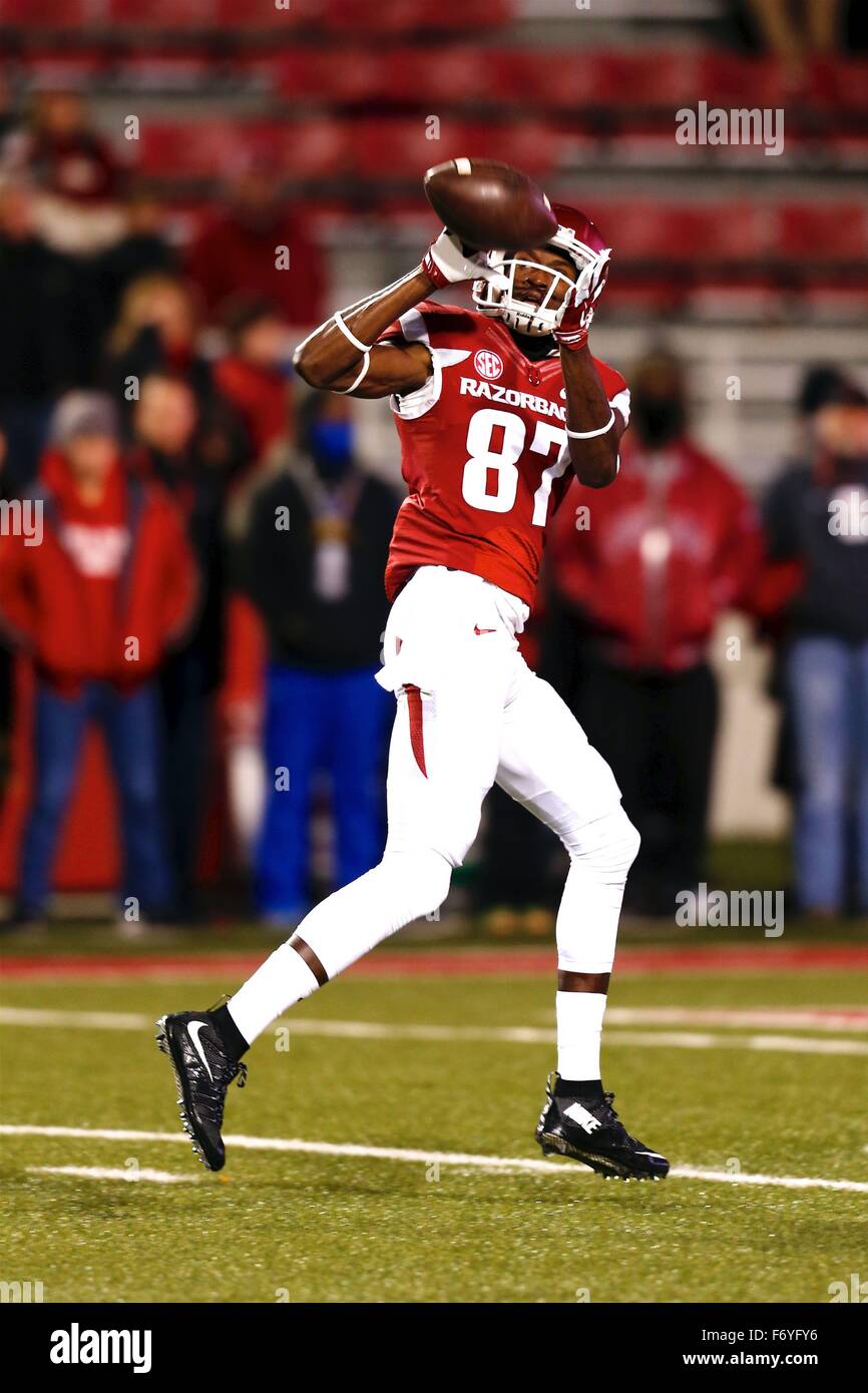 NOV 21, 2015: Razorback wide receiver Dominique Reed #87 catches a ball ...