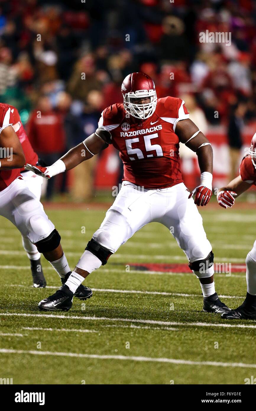 NOV 21, 2015: Razorback offensive line man Denver Kirkland #55 steps ...