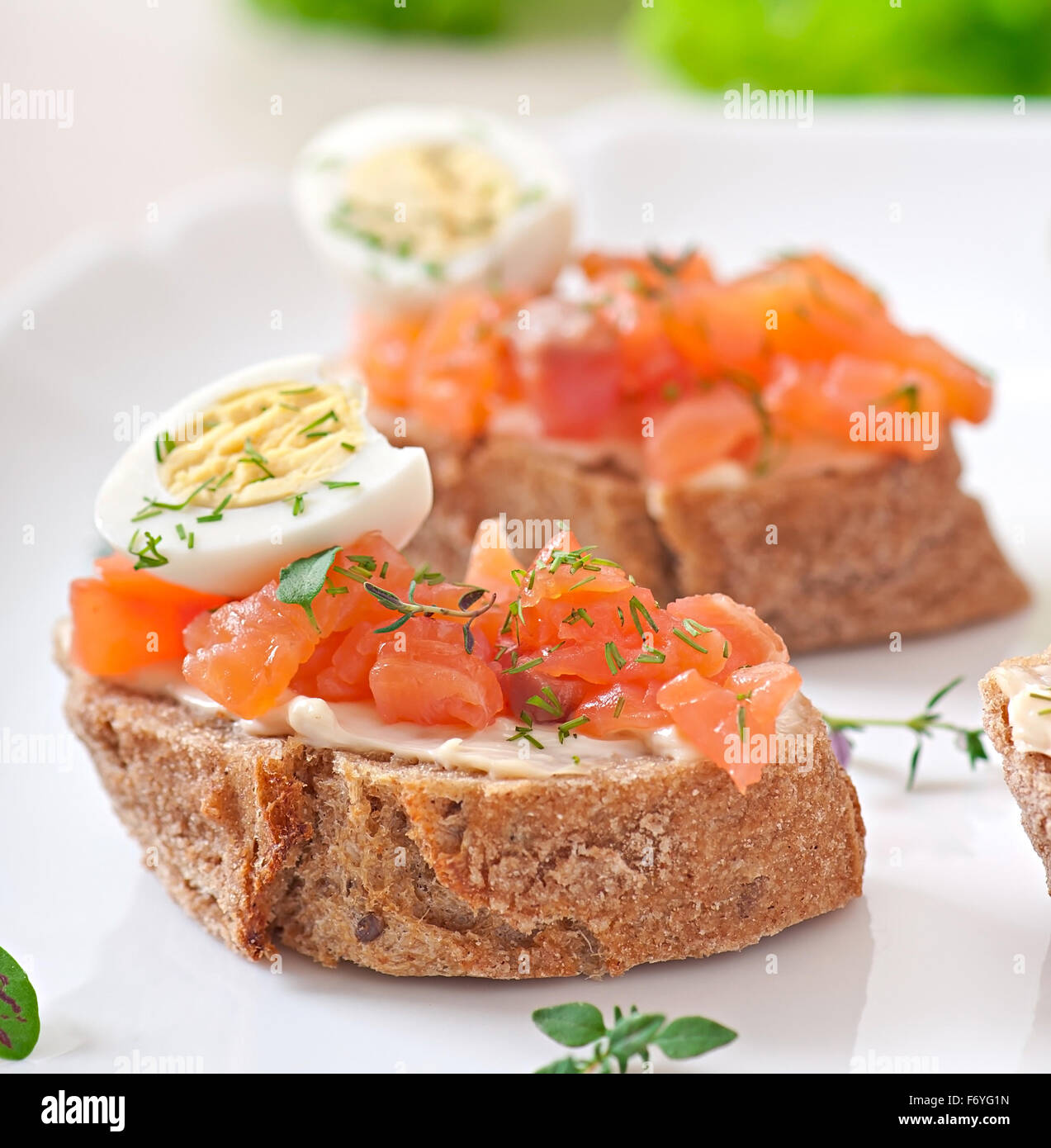 Sandwich with salted salmon and cream cheese Stock Photo - Alamy