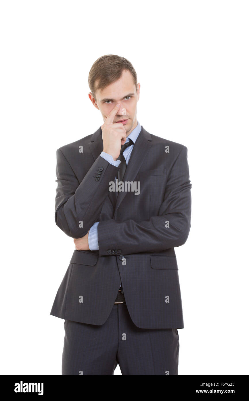 gestures distrust lies. body language. man in business suit isolated on ...