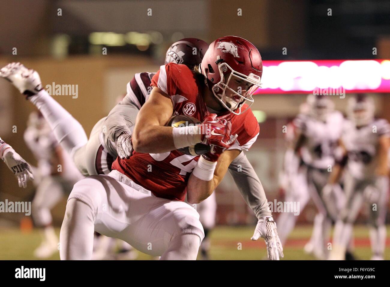 NOV 21, 2015: Razorback tight end Hunter Henry #84 secures a touch down ...