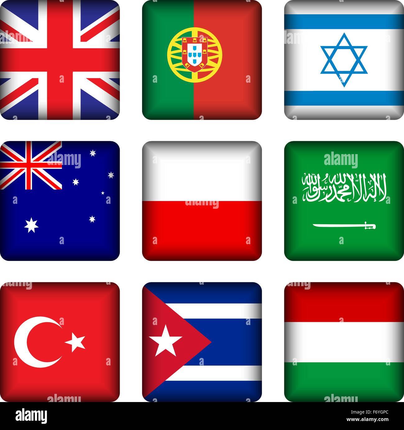 Square national flags set on a white background. Vector illustration ...