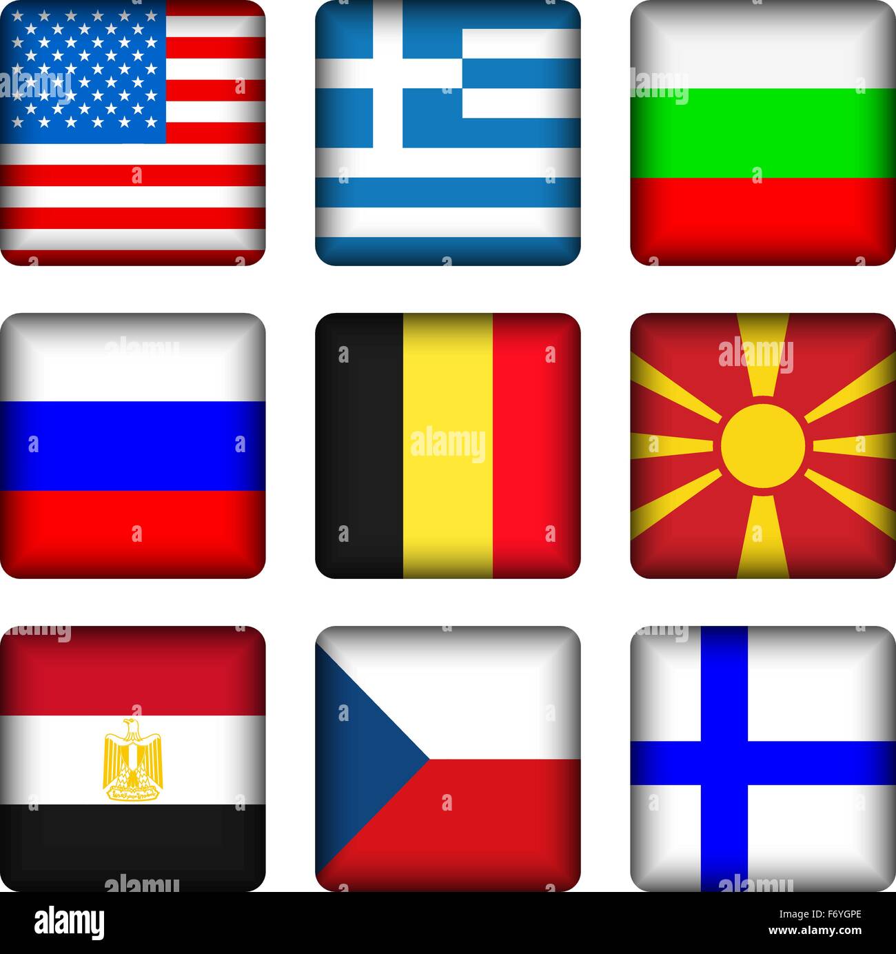 Square national flags set on a white background. Vector illustration ...