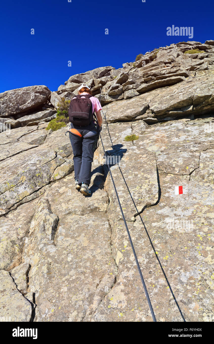 woman on via Fearrata in Capanne mount, Elba island, Italy Stock Photo ...