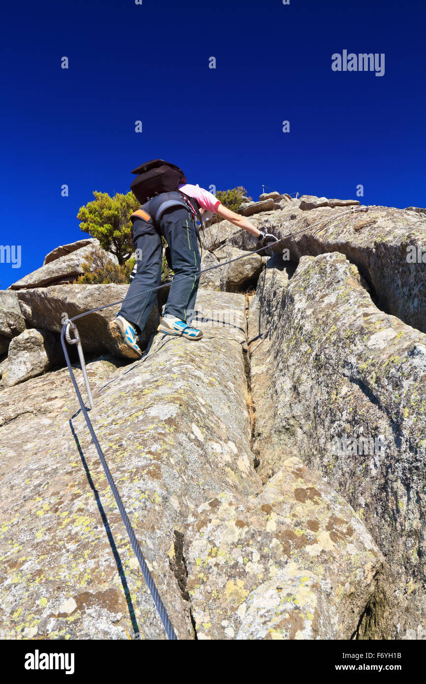 woman on via Fearrata in Capanne mount, Elba island, Italy Stock Photo ...