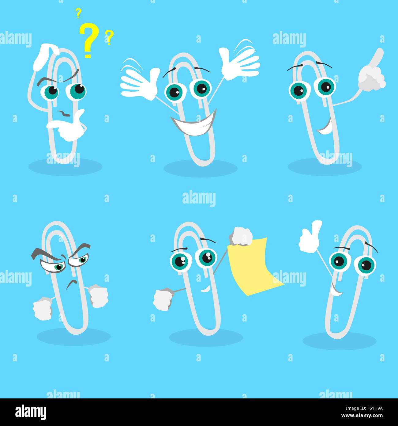 Paperclip Cartoon Character Set Collection Happy Smile Clip Office ...