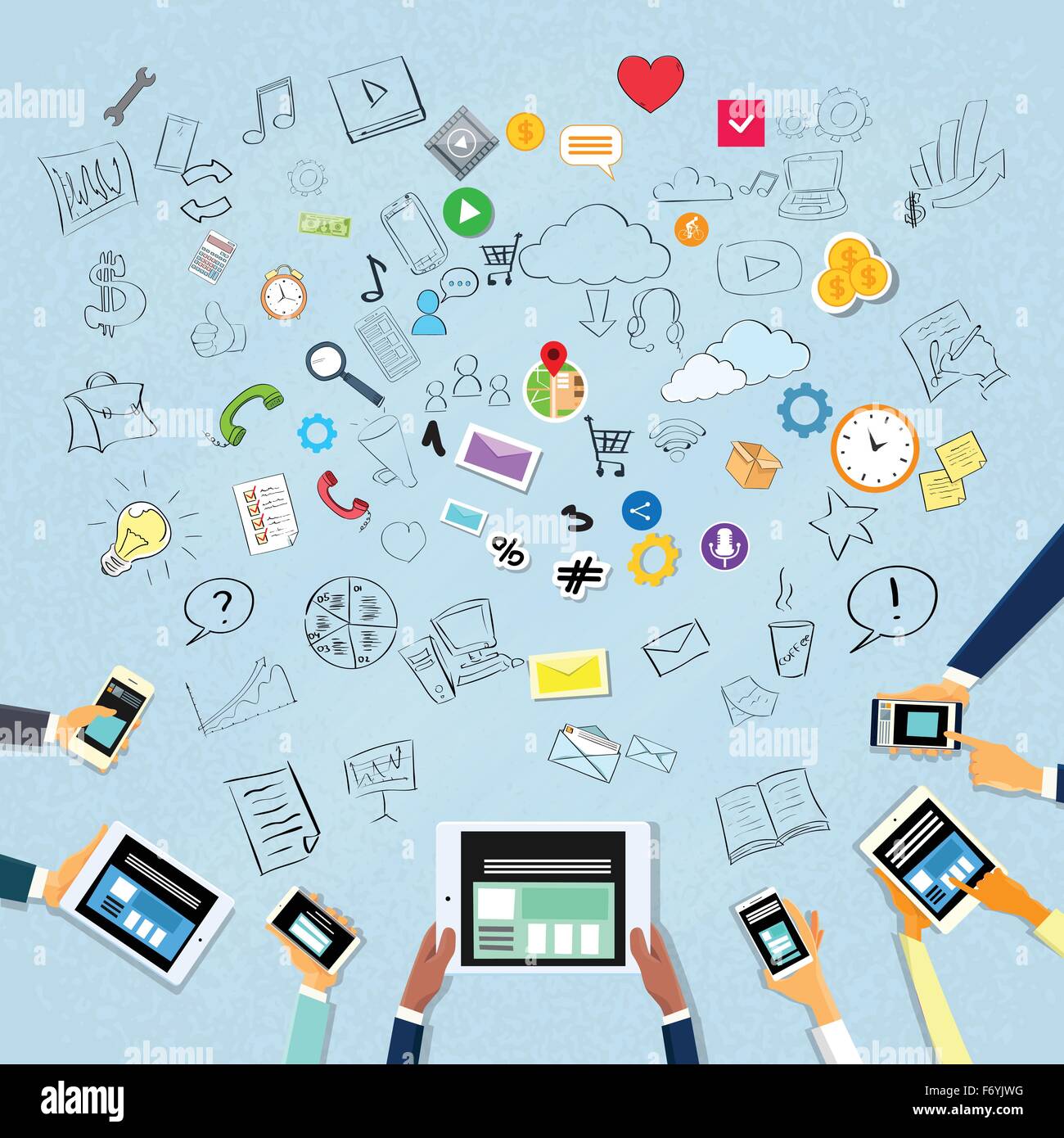 Tablet Smart Phone Business Doodle Hand Draw Sketch Stock Vector Image ...