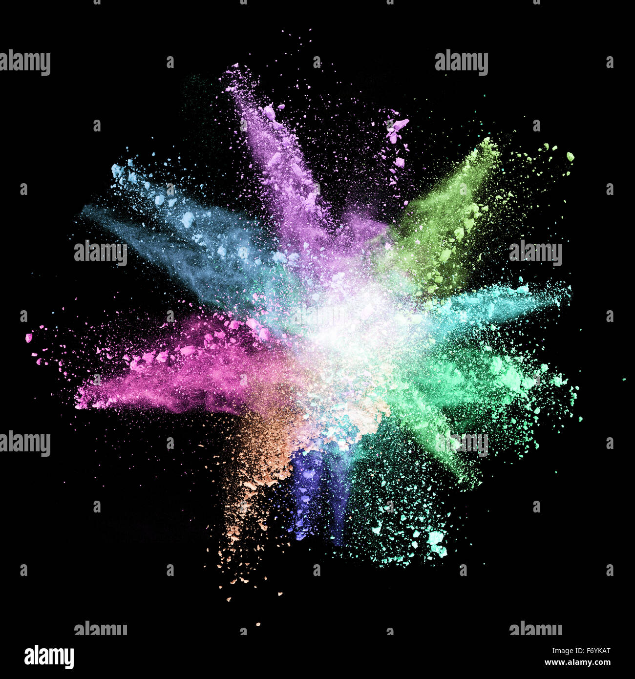 Freeze motion of colored dust explosions on black background Stock ...