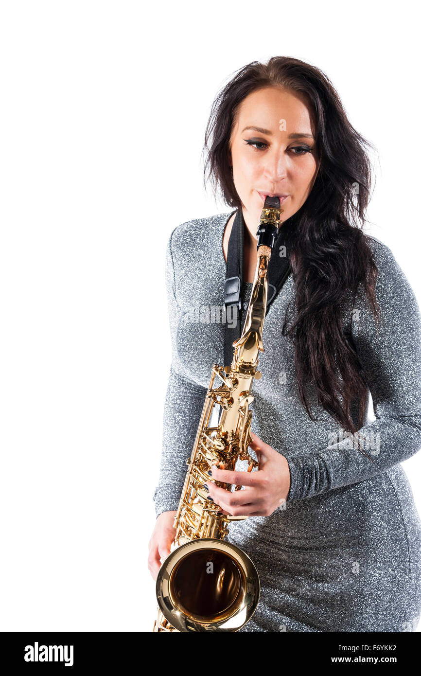 Lady Playing the Sax Stock Photo - Alamy