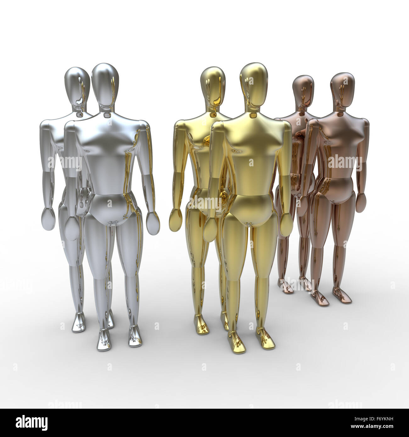 gold silver and bronze metal 3d figures on a white background Stock ...