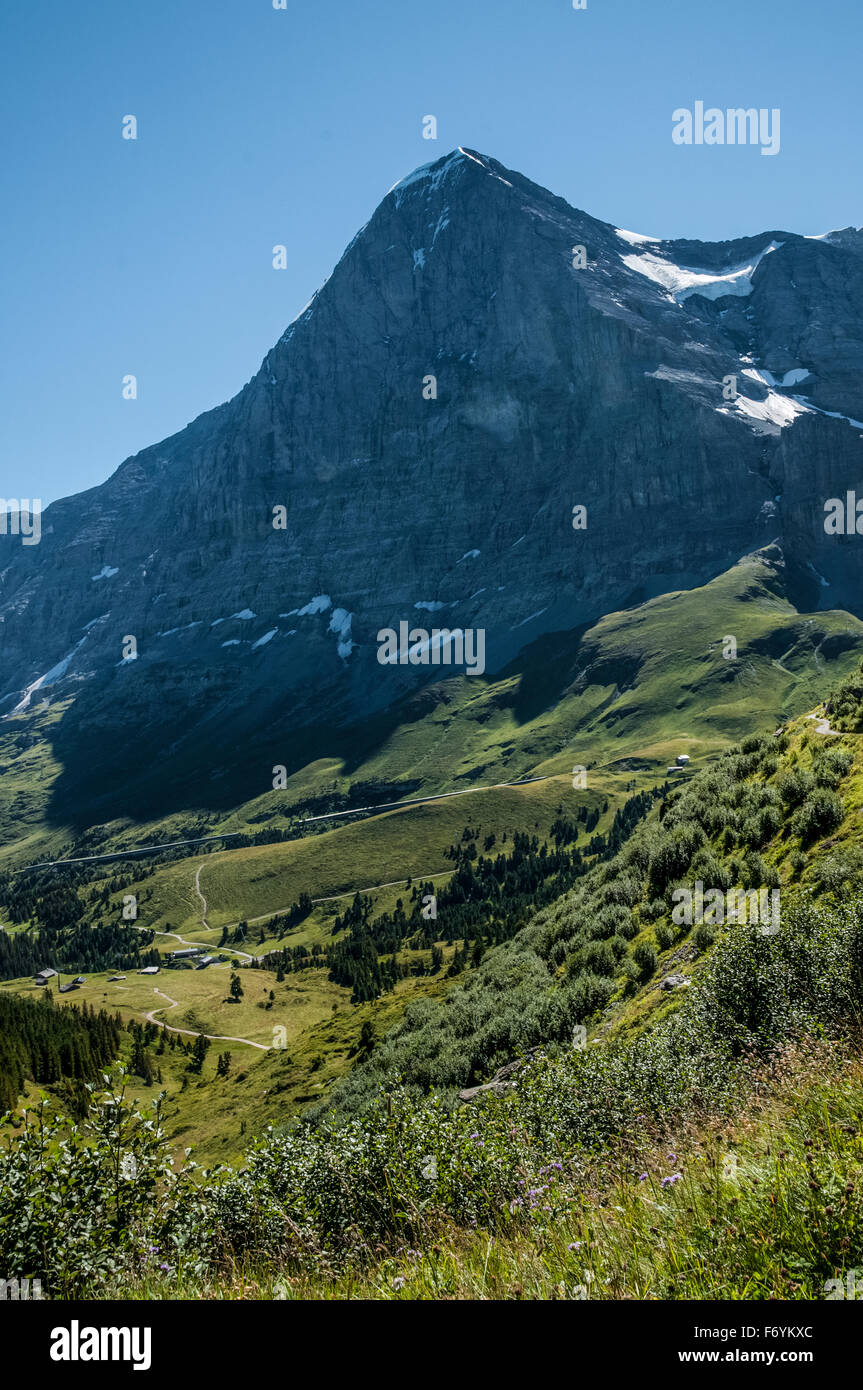 Grindelwald, scenic viewpoint toward the north face of the Eiger Stock ...