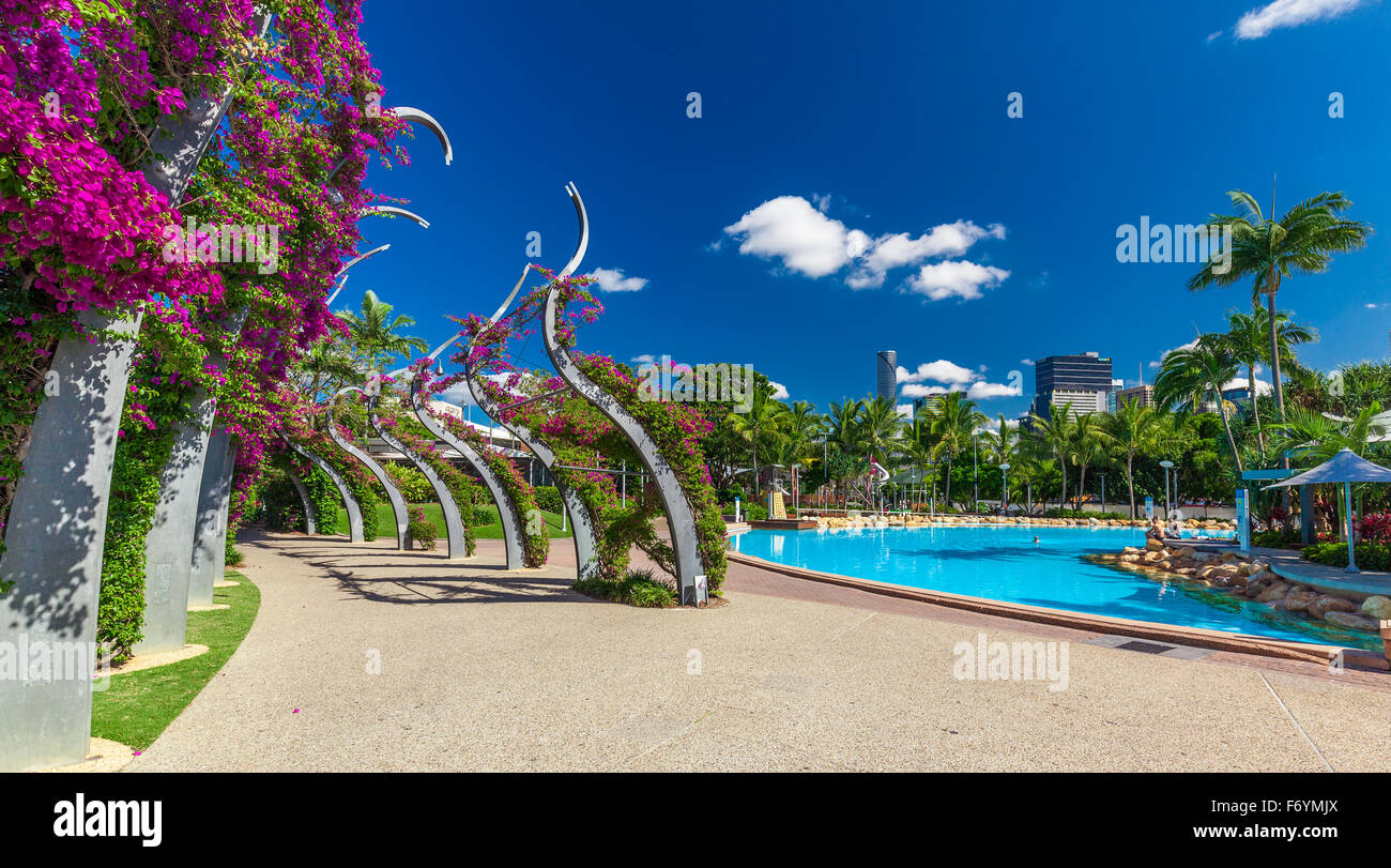BRISBANE, AUS - NOV 18 2015: Streets Beach in South Bank Parkland. It's ...