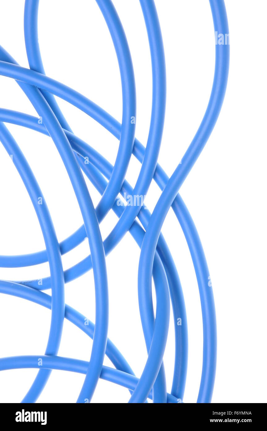 Blue electrical power cable isolated on white background Stock Photo ...