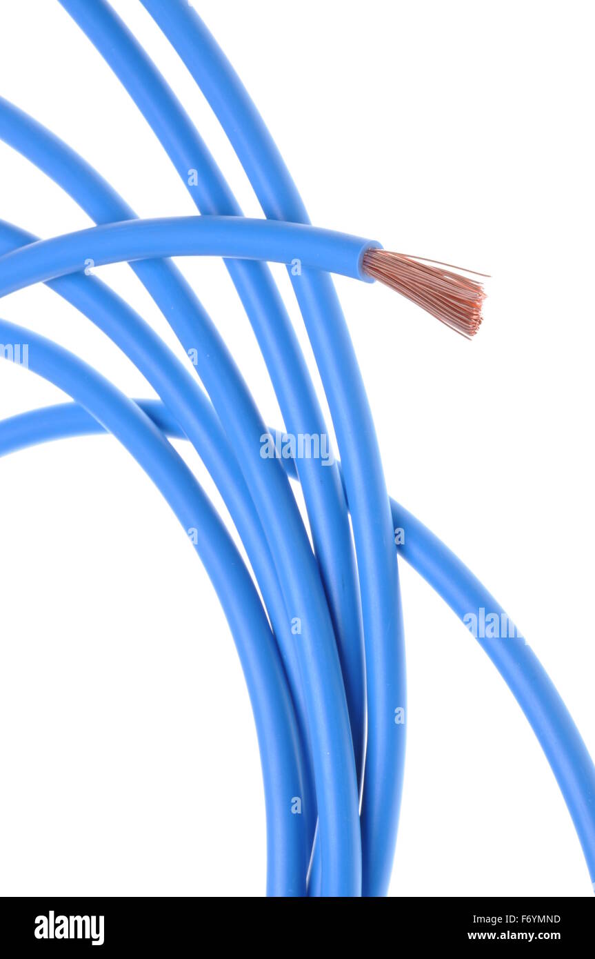 Blue electrical power cable isolated on white background Stock Photo ...