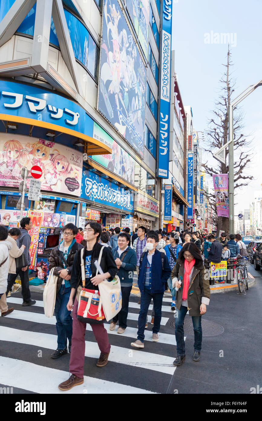 Busy high-tech street in Akihabara district in Tokyo Japan Stock Photo ...