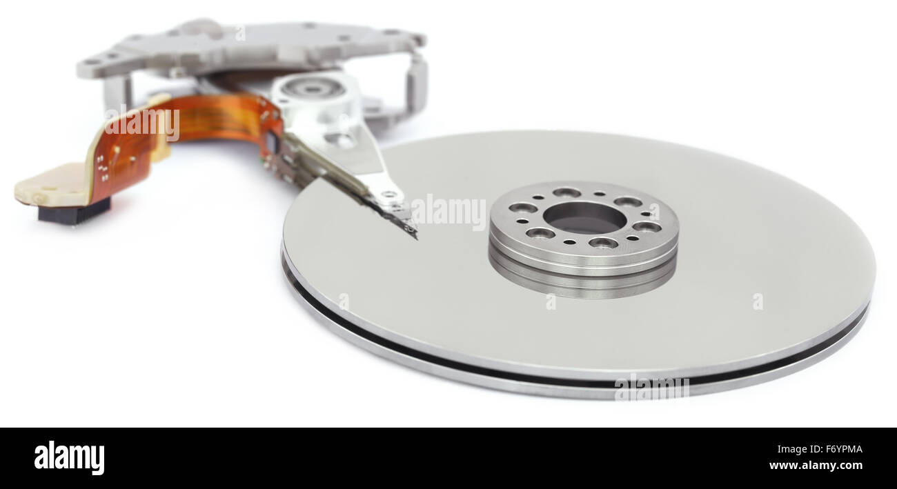 Open hard disk drive over white background Stock Photo - Alamy