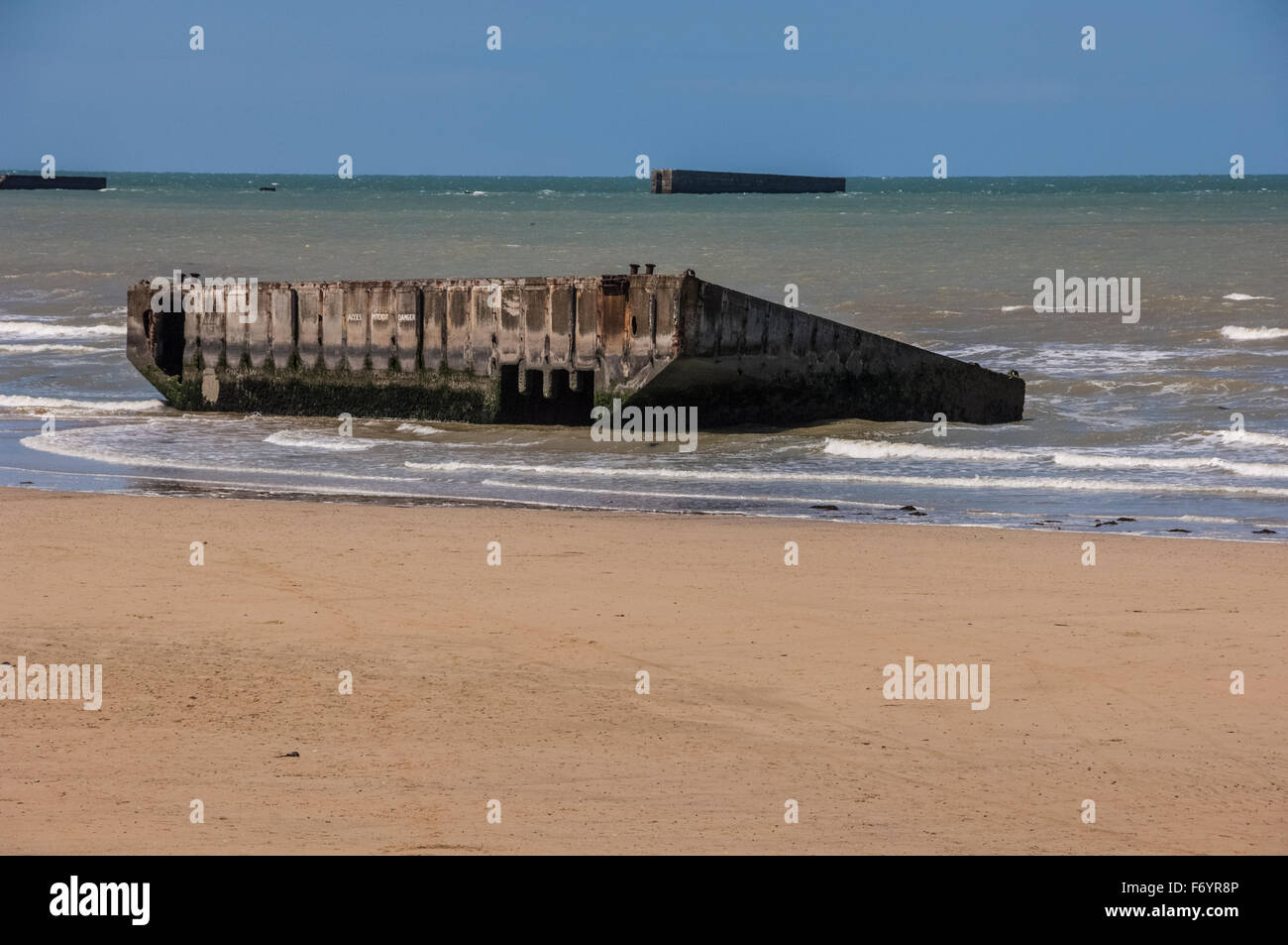 WWII D-Day Landings. Remains of the Mulberry Harbour at Arrowmanche ...